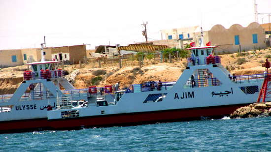 Taking the ferry from Ajim, Djerba to the mainland (port of El Jorf ...